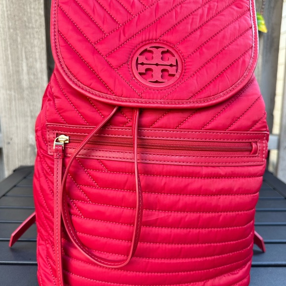 Tory Burch | Bags | Tory Burch Ella Quilted Nylon Red Backpack | Poshmark